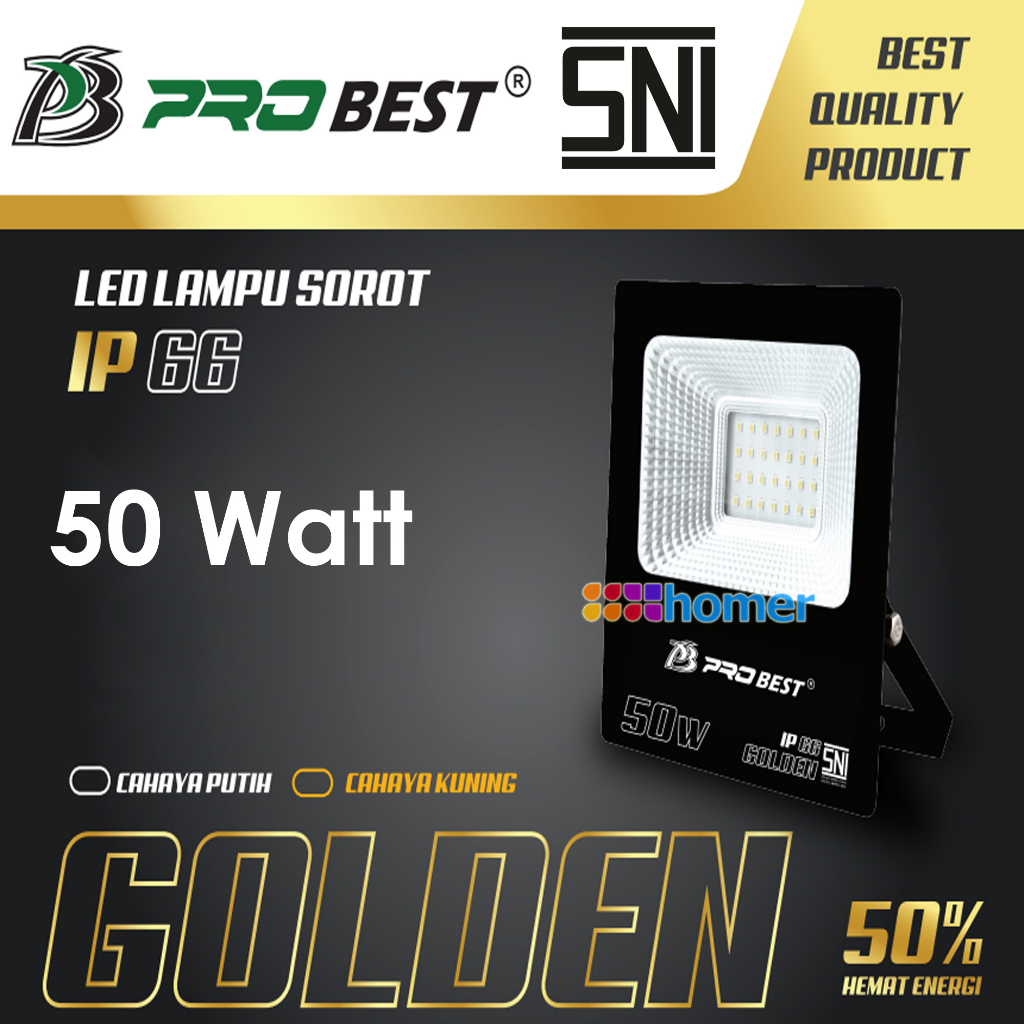 Jual PROBEST Golden Lampu LED sorot Lampu tembak LED ip66 SNI waterproof 50w 50watt 50 w 50 watt ...