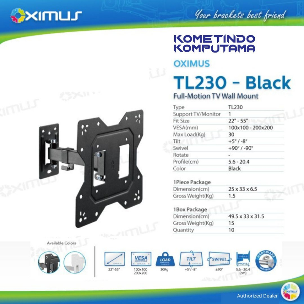 Jual TL230 OXIMUS Black 22"-55" BRACKET TV LED LCD MONITOR WALL MOUNT ...