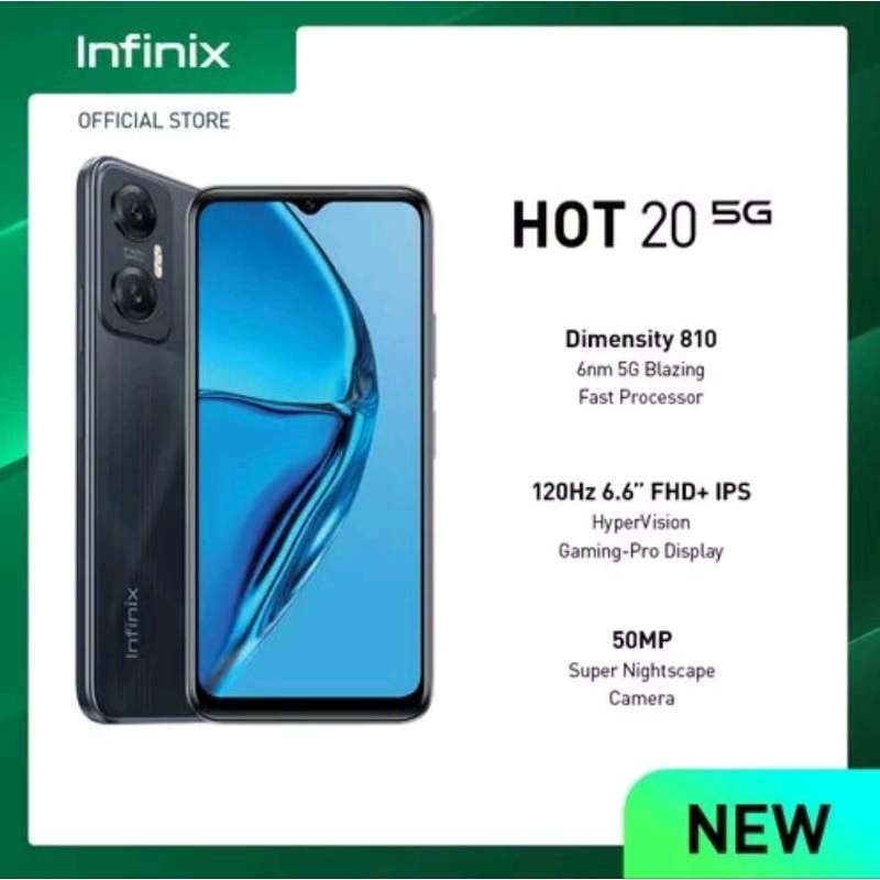 Jual Infinix Hot 20 5G 4/128GB - Up to 7GB Extended Ram - Layar 6,6" FHD+ 120Hz - Dimensity 810 ...
