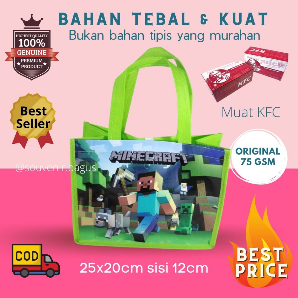 Jual Tas ultah minecraft souvenir ulang tahun mainkraf hijau game ...
