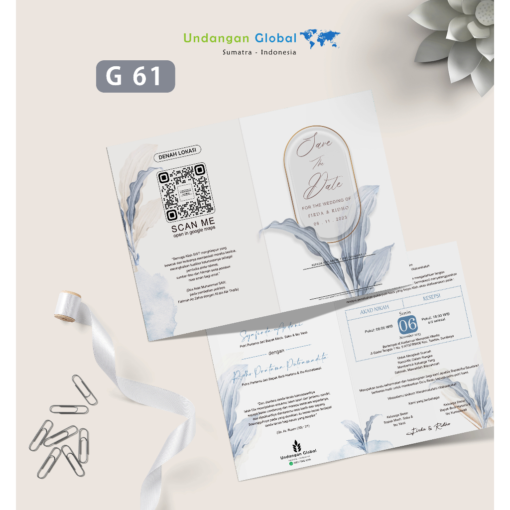 Jual Undangan Pernikahan Jasmine Glossy Glitter, BRIEF CARD, Aestethic ...