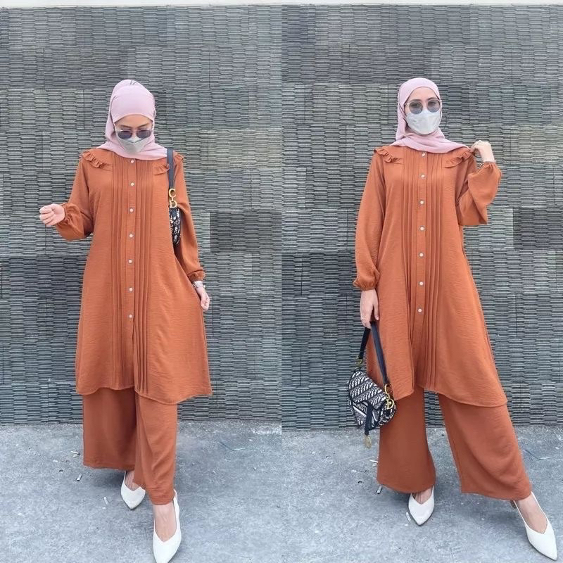Jual ZARA SET LONG TUNIK ONE SET CRINGKEL AIRFLOW | Shopee Indonesia