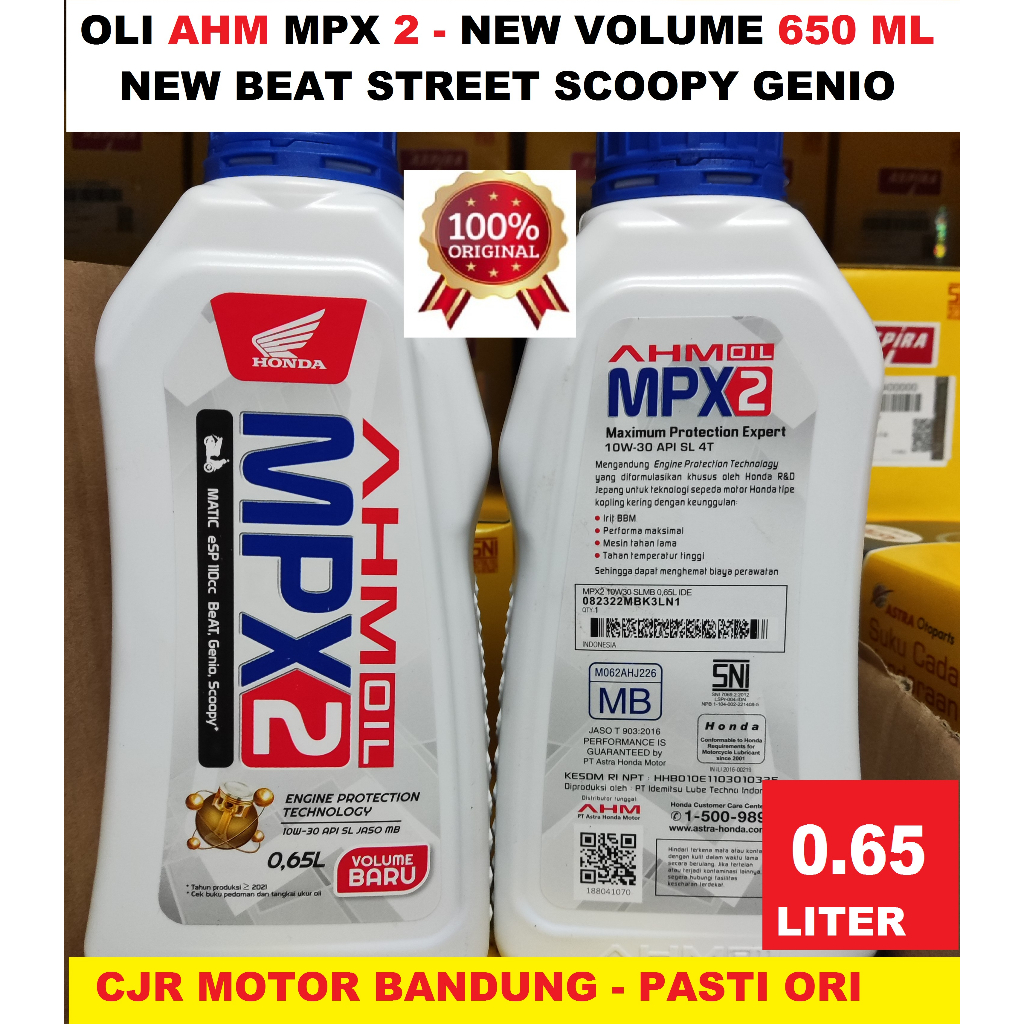 Jual ORI Oli Motor Matic Honda AHM MPX2 10w 30 isi 0.65L NEW BEAT ...