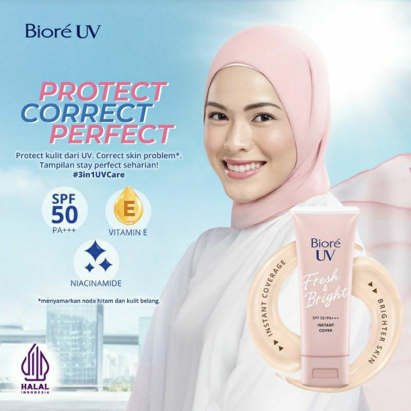 Jual Biore UV Fresh & Bright Instant Cover Sunscreen SPF 50+ PA ...