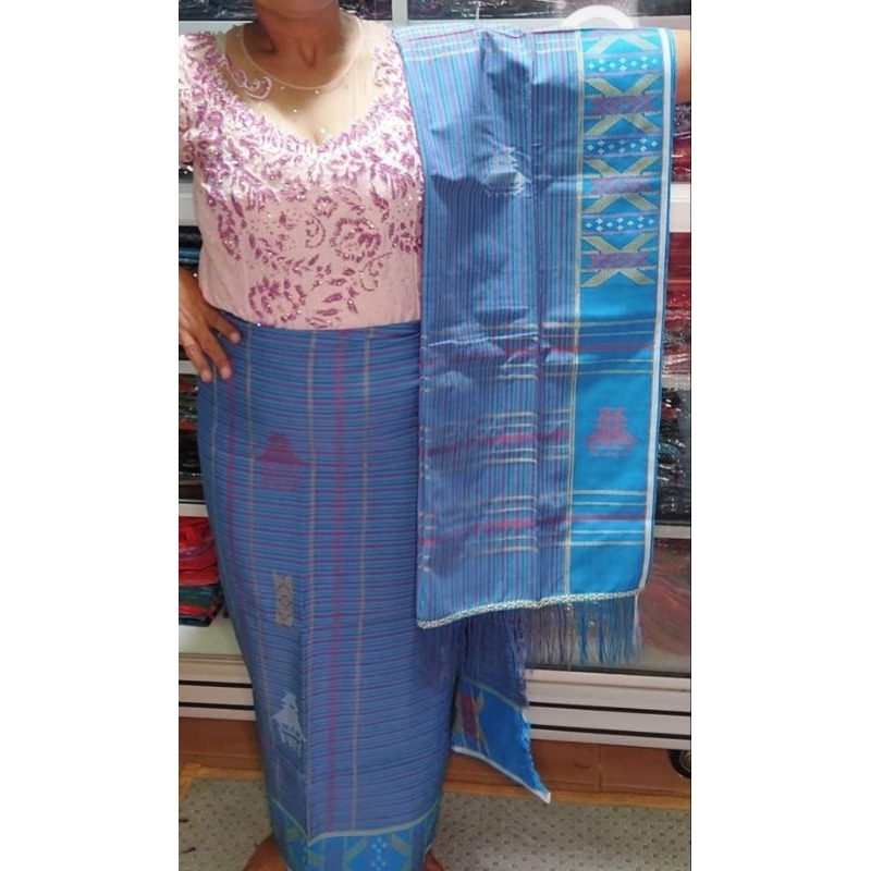 Jual Set Uis lurik benang sutra motif Rumah Adat warna biru | Shopee ...