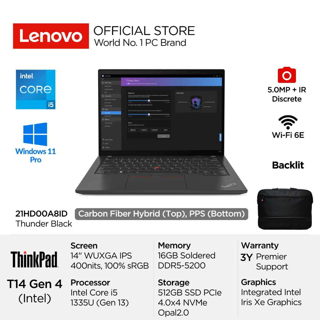 Jual Lenovo ThinkPad T14 Gen 4 A8ID Intel Core i5 1335U Win11 Pro 16GB ...
