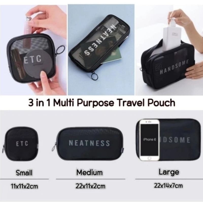 Jual 3in1 Cosmetic Pouch / Tas Dompet Kosmetik Jaring Serbaguna 3 ...