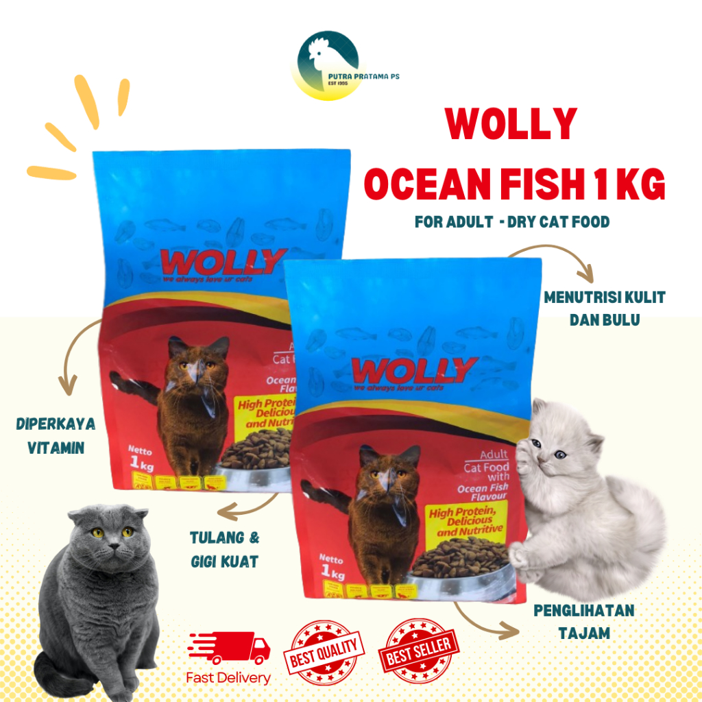 Jual WOLLY 1 KG ALL VARIAN ADULT, MOTHER BABYCAT KITTEN TUNA, SALMON ...