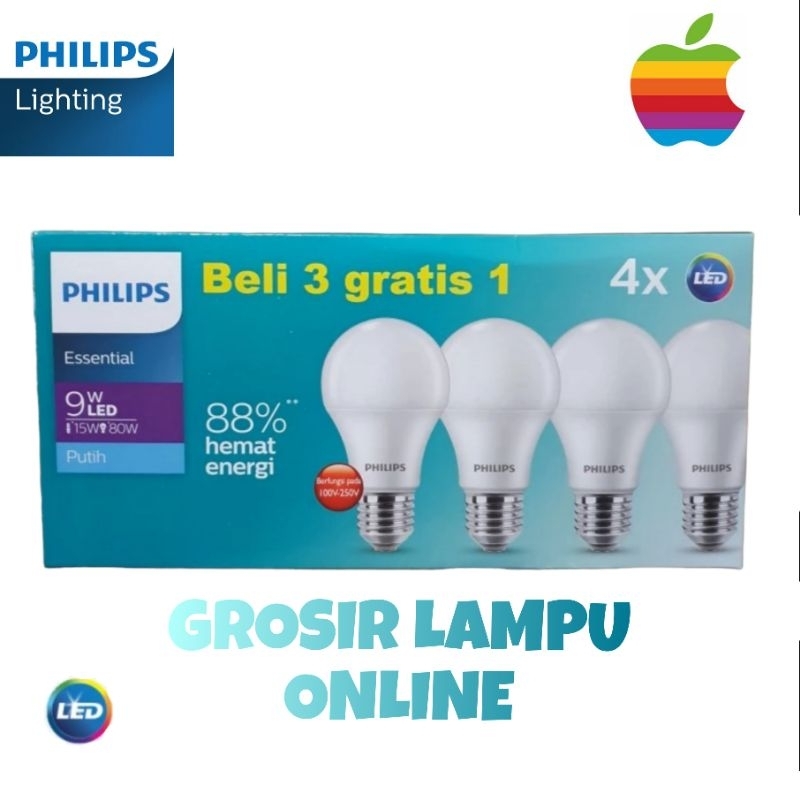 Jual Led Pack Philips Essential 5w 7w 9w 11w - Lampu Philips Led Paket 3 Gratis 1 Philips ...