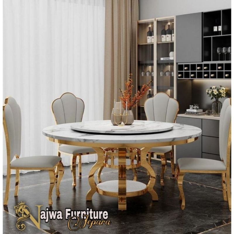 Jual DINING ROOM SET STAINLESS TOP MARMER BEST QUALITY SET MEJA MAKAN ...
