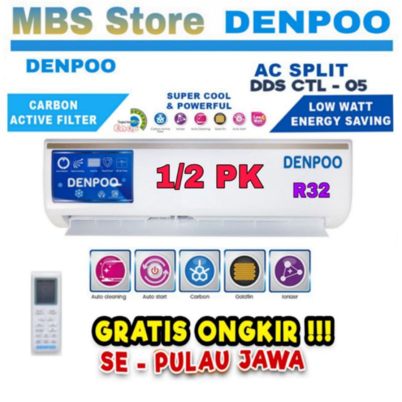 Jual AC SPLIT DENPOO PENDINGIN RUANGAN -DDS 05CTL 1/2PK ( R32 ...