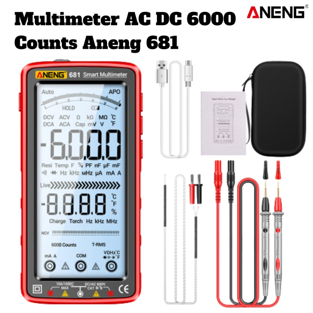 Jual Multimeter AC DC 6000 Counts Aneng 681 Smart Multitester Layar ...