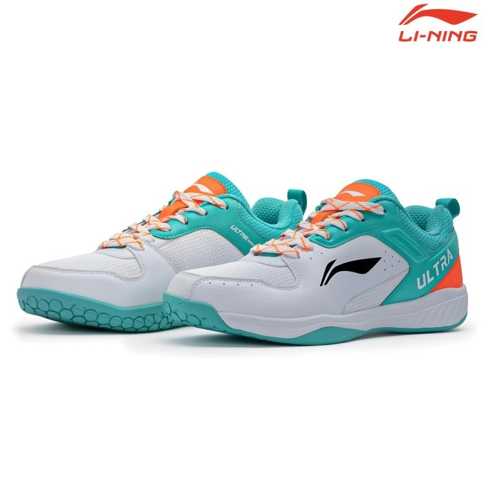 Jual Sepatu Badminton Lining Ultra Speed AYTT043 White / Green / Orange ...