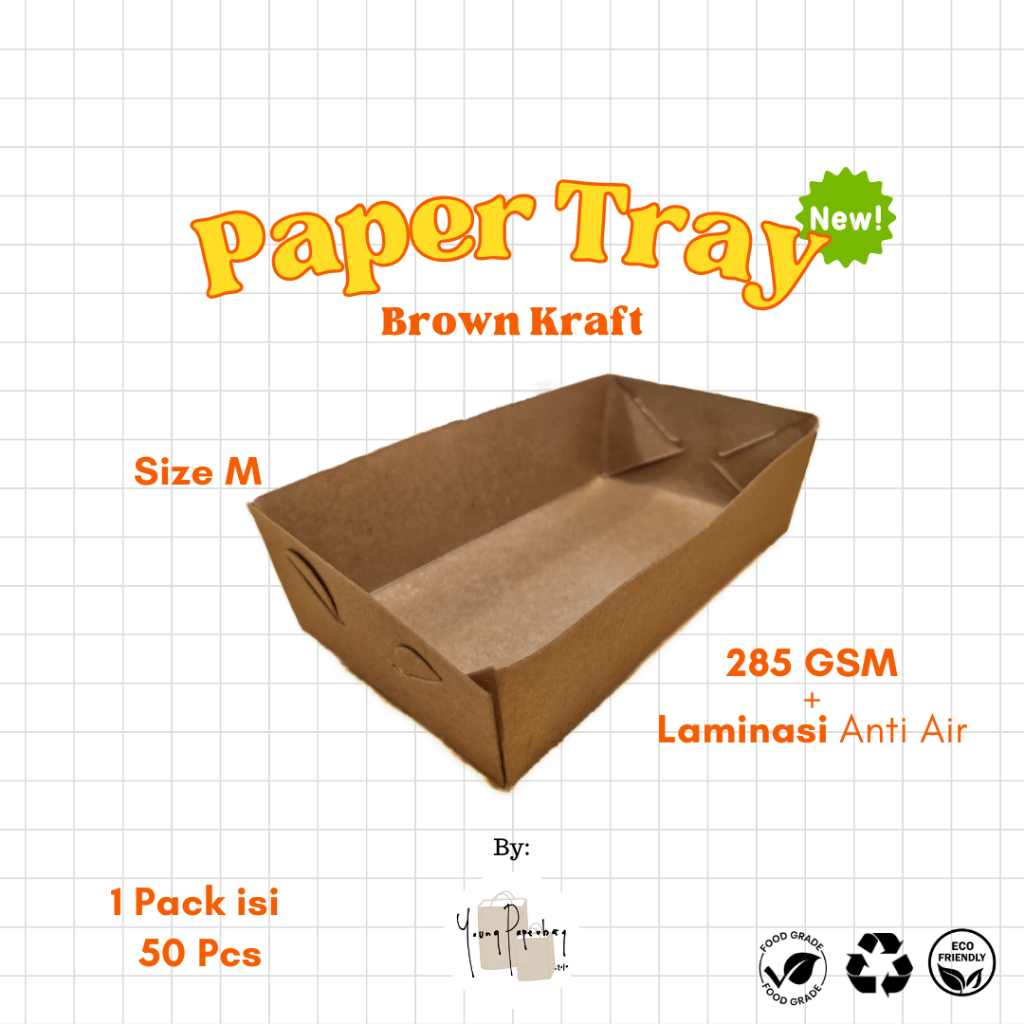 Jual Paper Tray / Food Tray / Piring Kertas Laminasi Kraft Size M ...