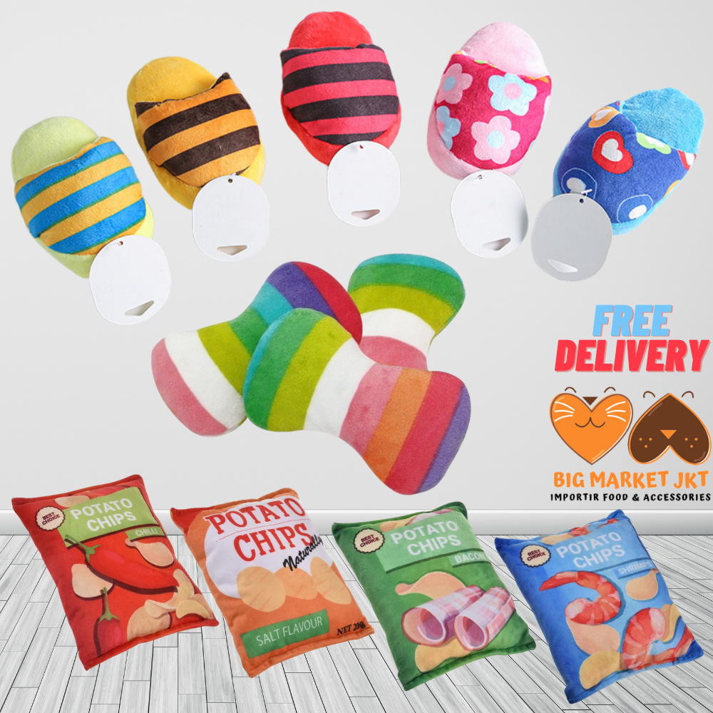 Jual Mainan Anjing Gigitan Bunyi Boneka Sendal Snack Lucu Dog Toy ...