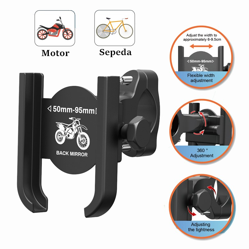 Jual Holder HP Motor Rotasi 360 Sepeda Aluminum Alloy Holder GPS Bracket Mount Clip Support Moto ...