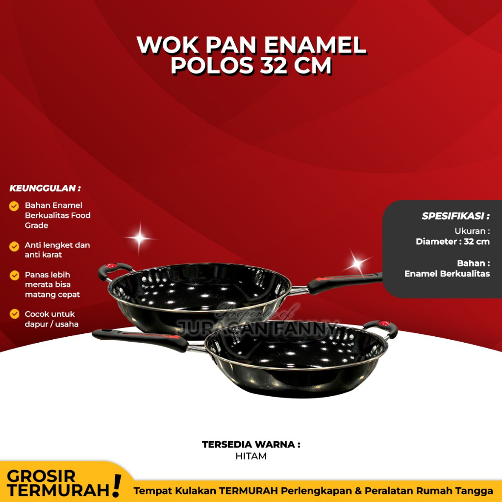 Jual WOK PAN ENAMEL POLOS 32 CM | Shopee Indonesia