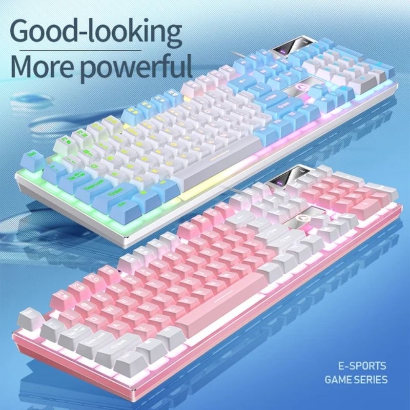 Jual LIVETECH Gaming Keyboard Mechanical Feel Pink Ungu Girl Cute LED ...