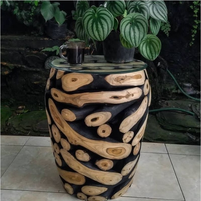 Jual Meja Stool Potongan Jati Unik Aestetik | Shopee Indonesia