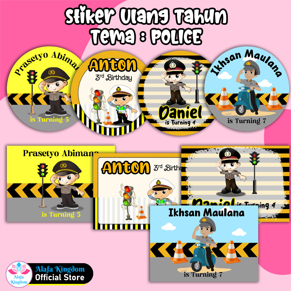 Jual alafakingdom - Stiker Ulang Tahun Anak Police / Stiker Label Ultah ...