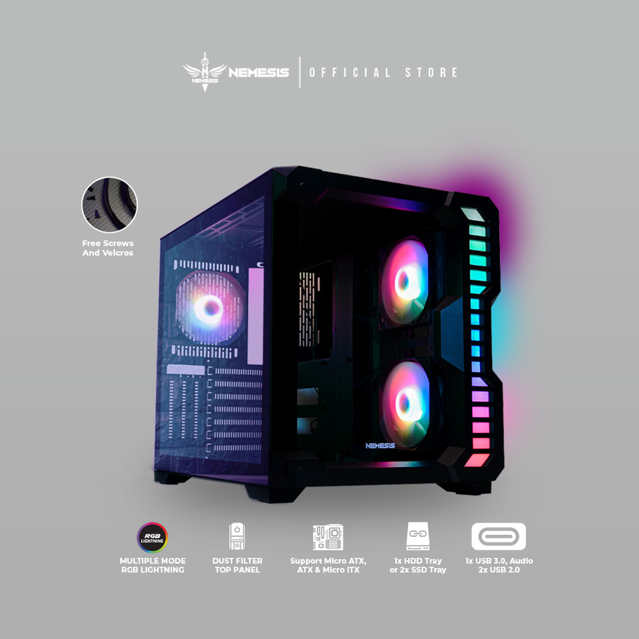 Jual Pc case gaming nyk nemesis ATX ITX tempered glass led strip free 3 fan rgb usb 3.0 rubix t ...