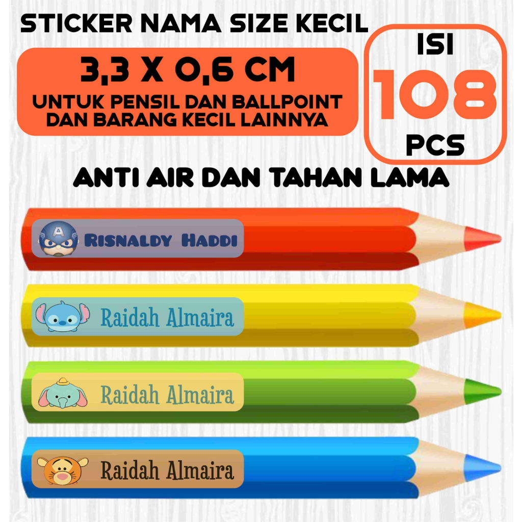 Jual Stiker Label Nama Anak Custom Small Size isi 108 pcs Waterproof ...