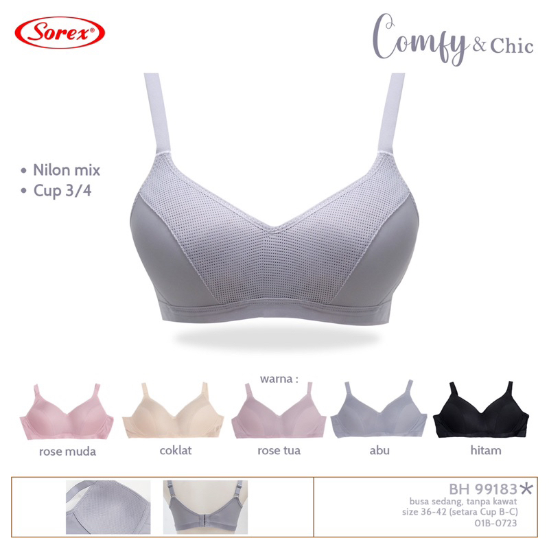 Jual Bra BH SOREX 99183 Tanpa Kawat Busa Tipis Kait 3 (Cup B) | Shopee Indonesia