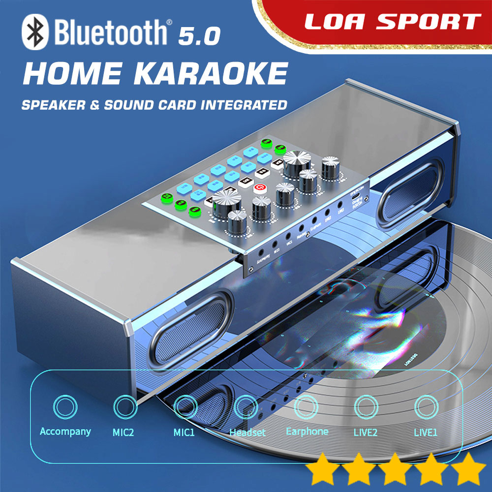 Jual Speaker Karaoke Portable Bluetooth Sound Card Vocal 7 Effect 2 Mic ...