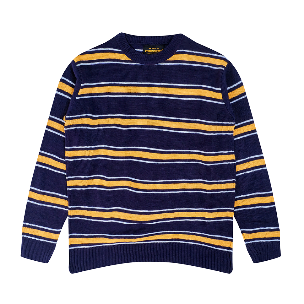 Jual KNITWEAR STRIPE NAVY YELLOW - SWEATER RAJUT - BAHAN RAJUT | Shopee ...