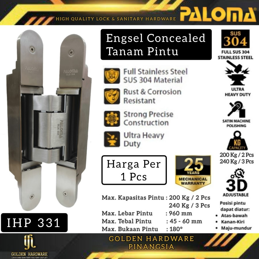 Jual ENGSEL TANAM PINTU RUMAH CONCEALED INVISIBLE HINGE SSS PALOMA IHP ...