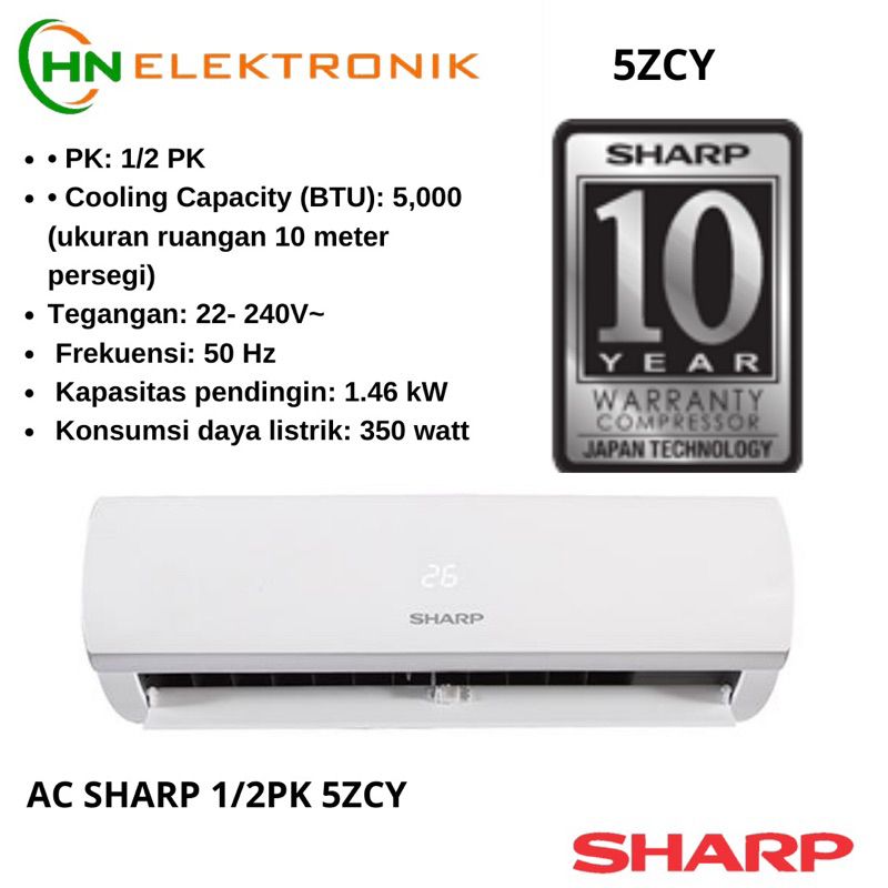 Jual AC SHARP 1/2 PK AH-5 ZCY LOW WATT 350watt | Shopee Indonesia