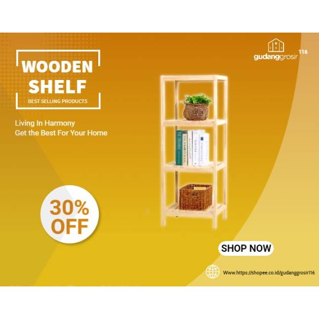 Jual Oana Wooden Shelf 4 / Rak Tanaman / Rak Serbaguna / Rak Simple ...