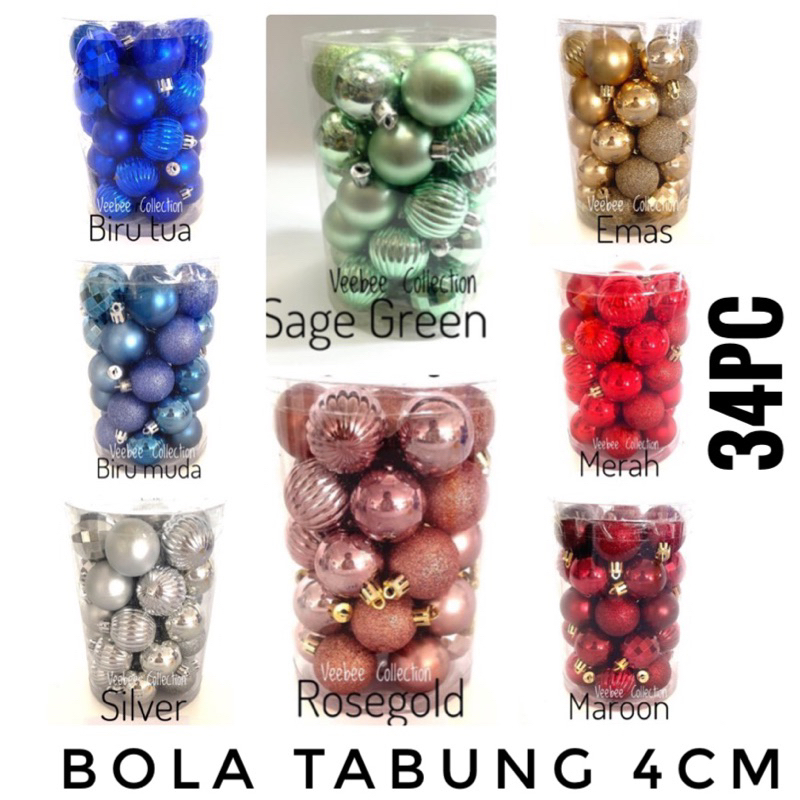 Jual Mainan natal Bola tabung mix 4cm 34pc/ hiasan pohon natal pohon ...