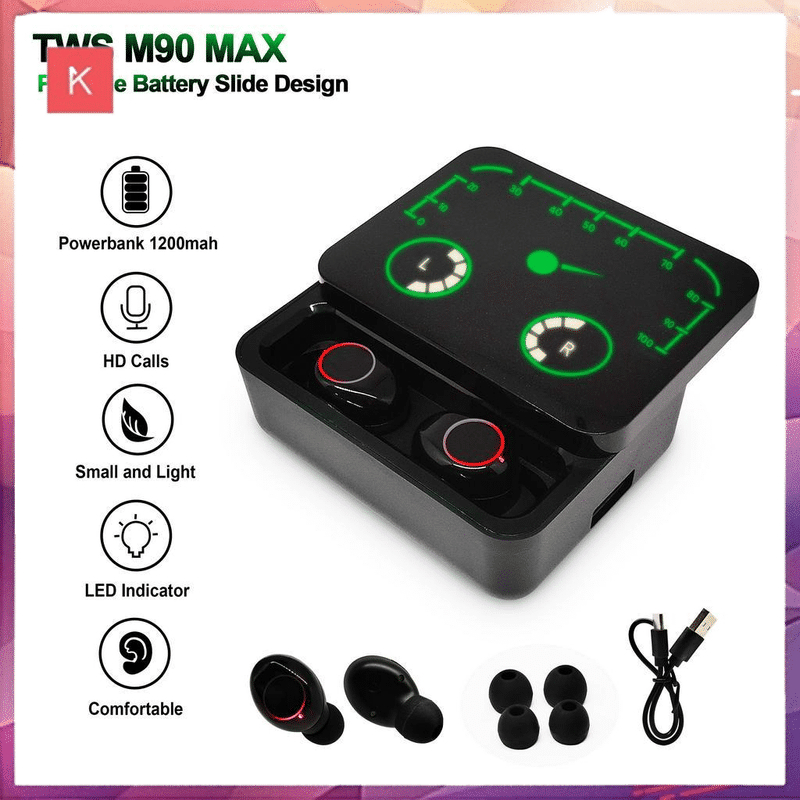 Jual ANG M90 MAX TWS HEADSET BLUETOOTH WIRELESS GAMING WITH POWERBANK | Shopee Indonesia