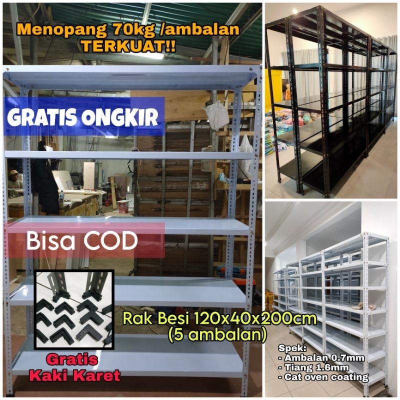 Jual Rak Besi P120xL40xT200cm (5 ambalan) | Rak Besi | Rak besi Siku ...