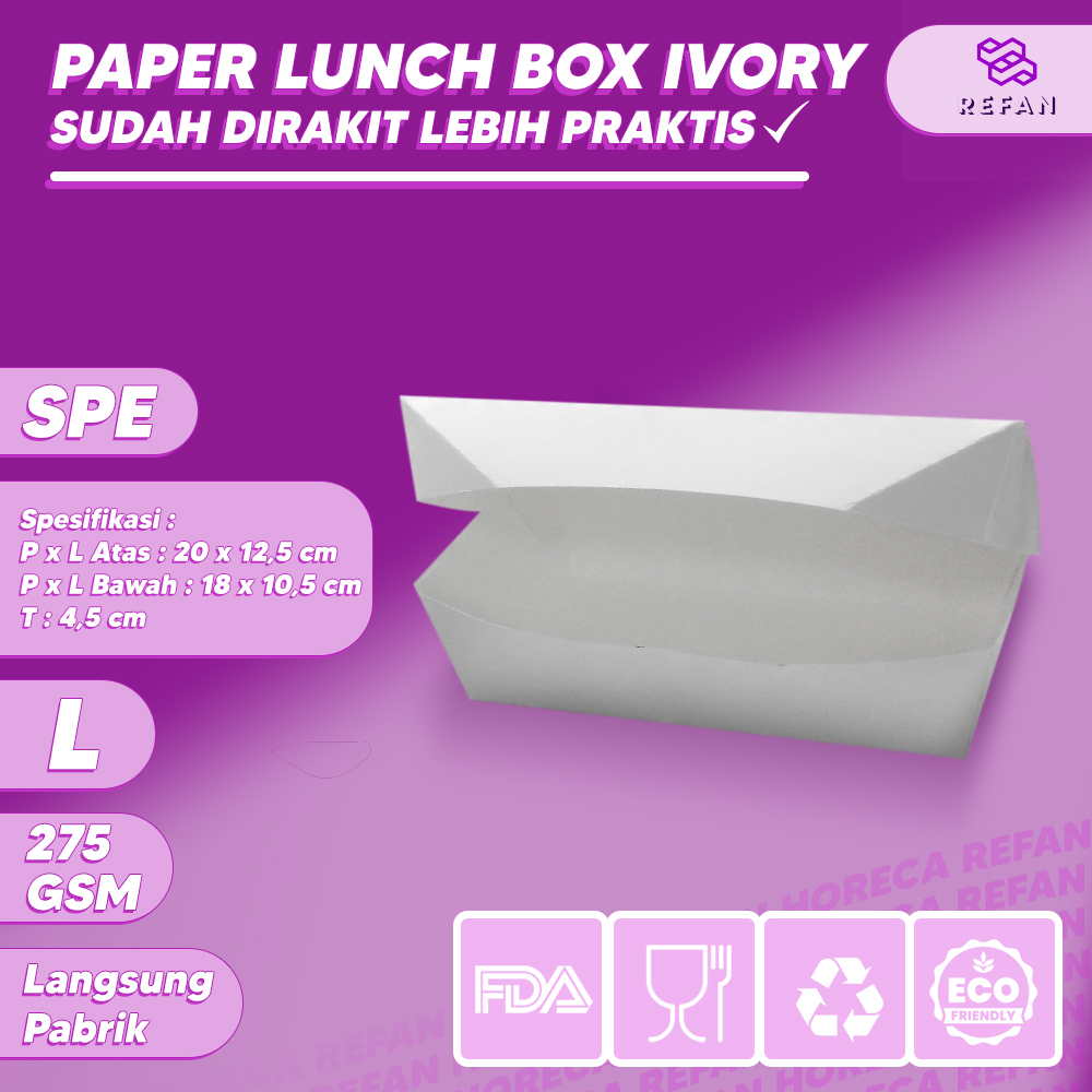 Jual PAPER BOX LUNCH UKURAN L PERSEGI PANJANG - LUNCH BOX KERTAS PUTIH ...