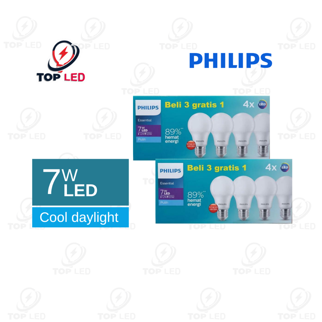 Jual Lampu Philips Essential Led 7W 6500K Putih - Paket 3 Gratis 1 ...