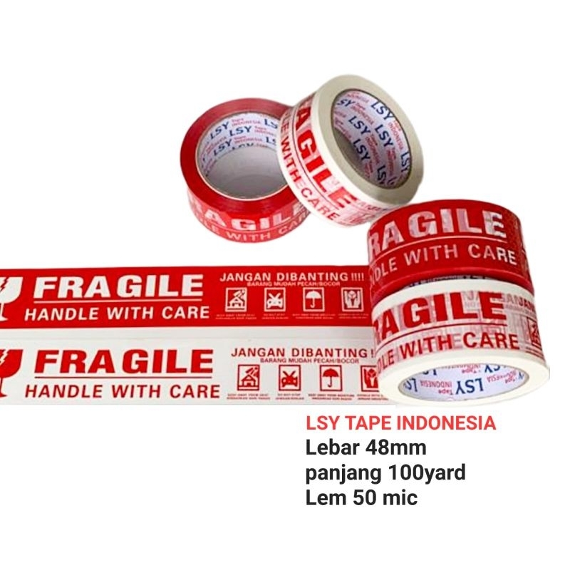 Jual lakban fragile full merah dan putih 48mm x 100yard full | Shopee ...