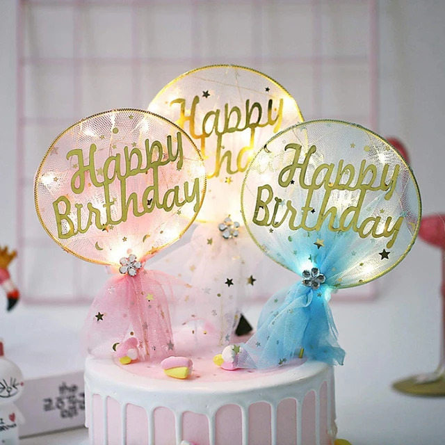 Jual CAKE TOPPER HAPPY BIRTHDAY LINGKARAN GOLD+ LED WARM WHITE/HIASAN ...