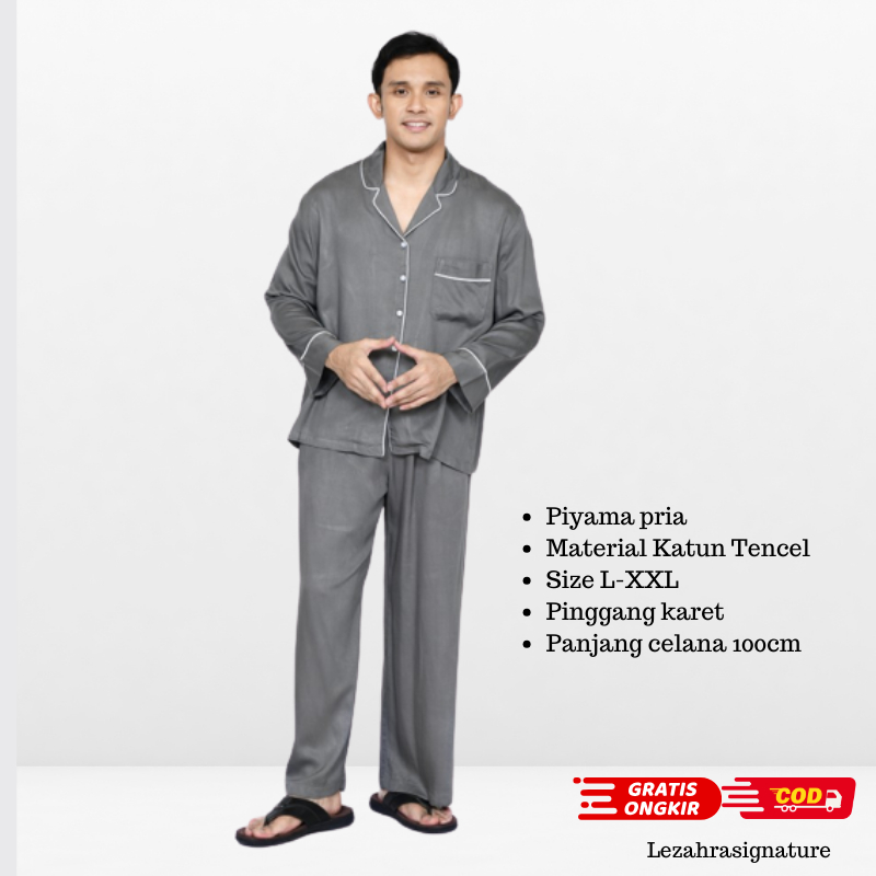 Jual Piyama Lengan Panjang Cowok Pria Fit bb 48-82kg Lezahrasignature ...