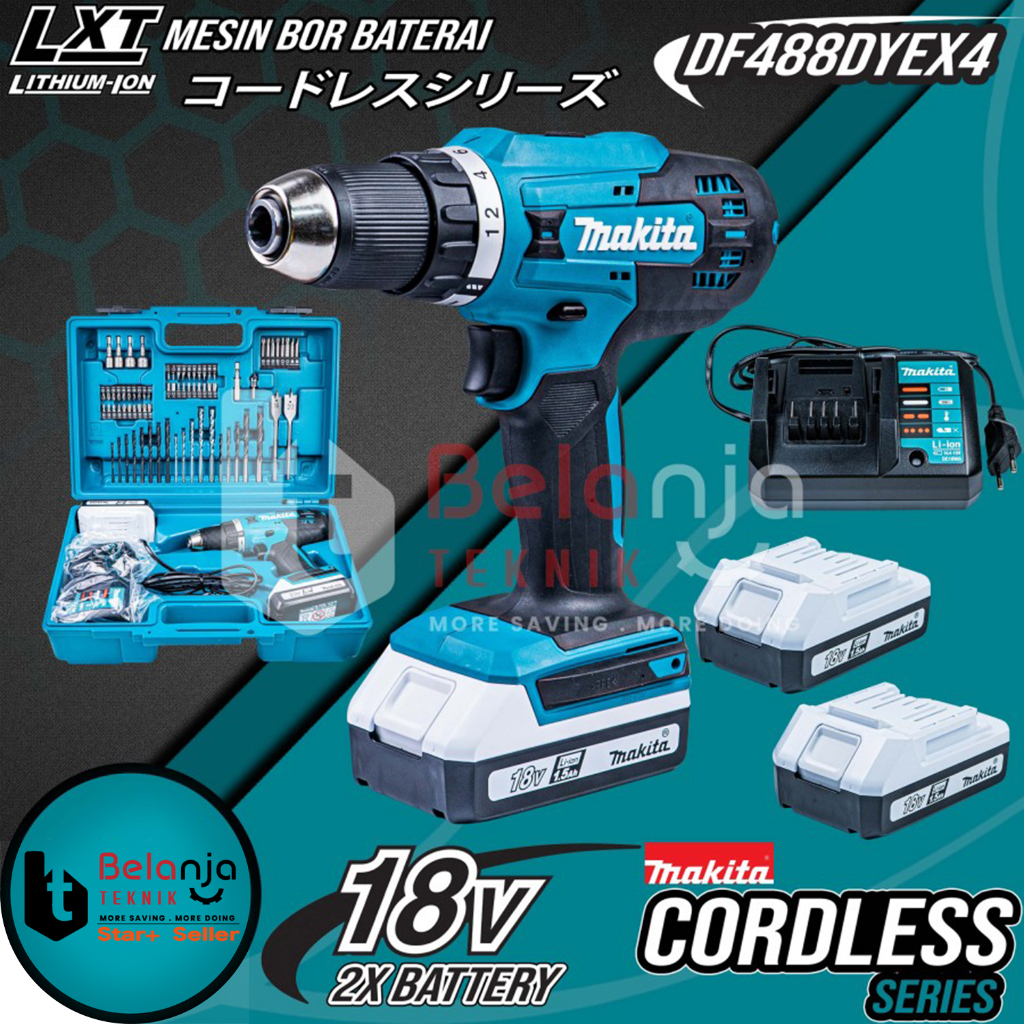 Jual Makita Cordless Driver Drill DF488DYEX4 Mesin Bor Baterai 18V DF ...