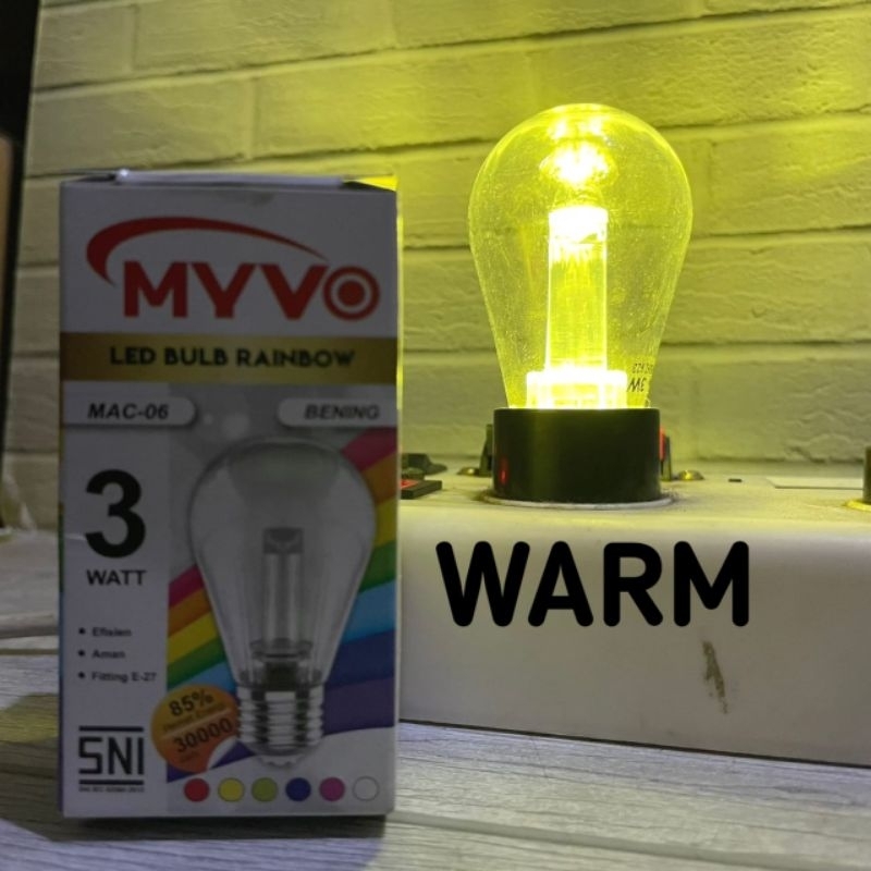Jual MYVO RAINBOW LAMPU LED BULB WARNA 3W MODEL PIJAR LAMPU HIAS SNI ...