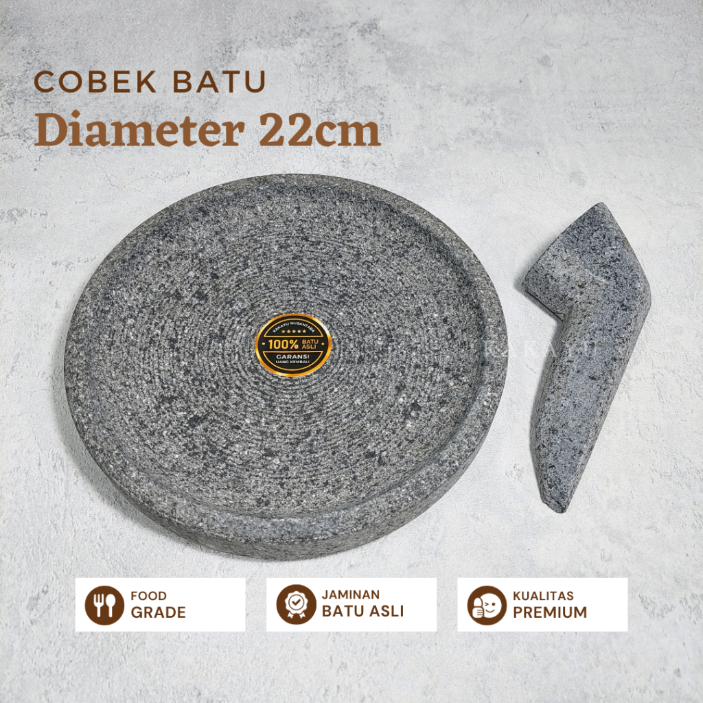 Jual Cobek Batu Asli 22cm + FREE ULEKAN / Cobek Batu Premium / Garansi ...