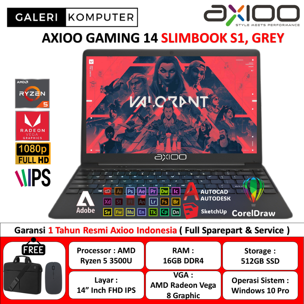 Jual LAPTOP GAMING AXIOO SLIMBOOK S1 AMD RYZEN 5 3500U 16GB 512GB SSD ...