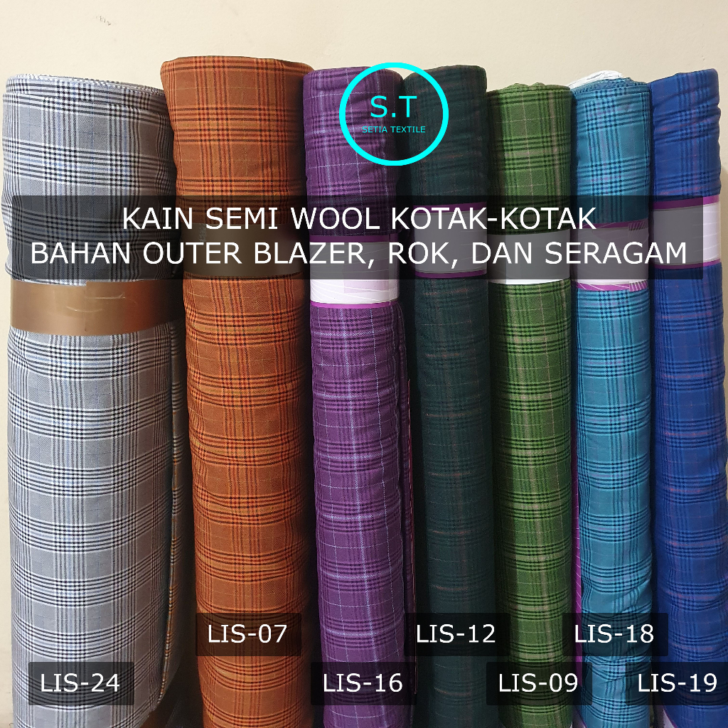 Jual kain semi wool motif kotak kotak (3) Lebar kain 1.5 m - harga per ...