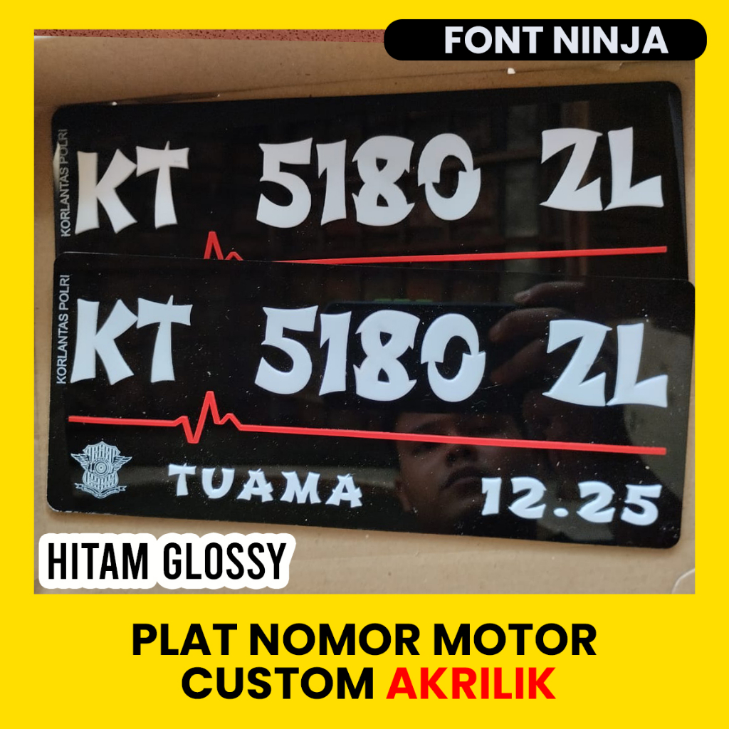 Jual PLAT MOTOR TIMBUL SEPASANG DEPAN BELAKANG CUSTOM HITAM GLOSSY FONT ...