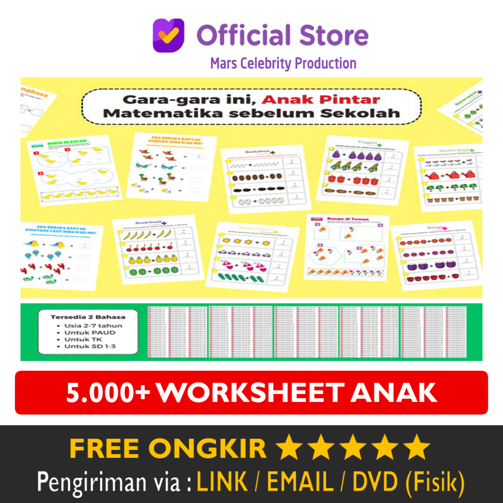 Jual Paket 5 000 Lembar Halaman Worksheet Printable Untuk Usia 3 7