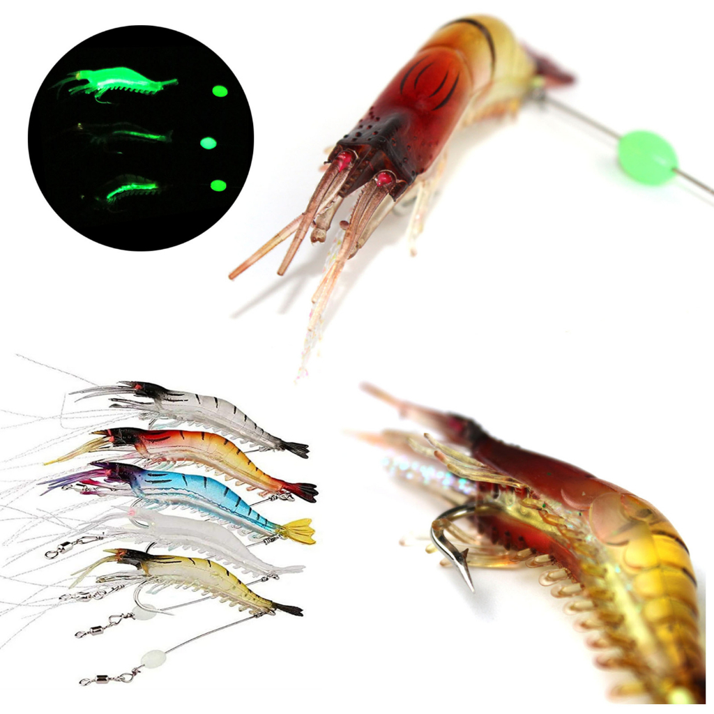 Jual Umpan Udang Karet Silikon dengan Kail Pancing dan Kawat Sling ...