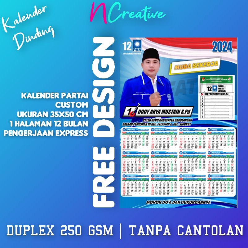 Jual 2000PCS CETAK KALENDER DINDING PARTAI 2026 CUSTOM DUPLEX 250GSM ...