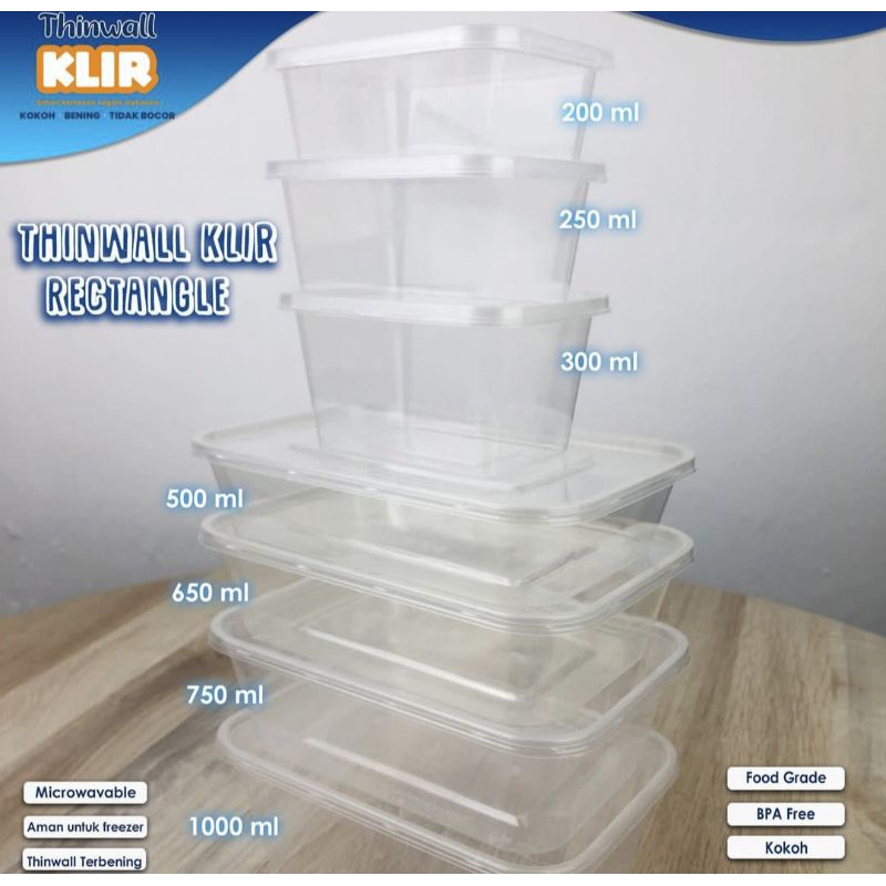 Jual Wadah thinwall Plastik Persegi panjang (rectangle) + Tutup 200ml 250ml 300ml isi 25pcs ...